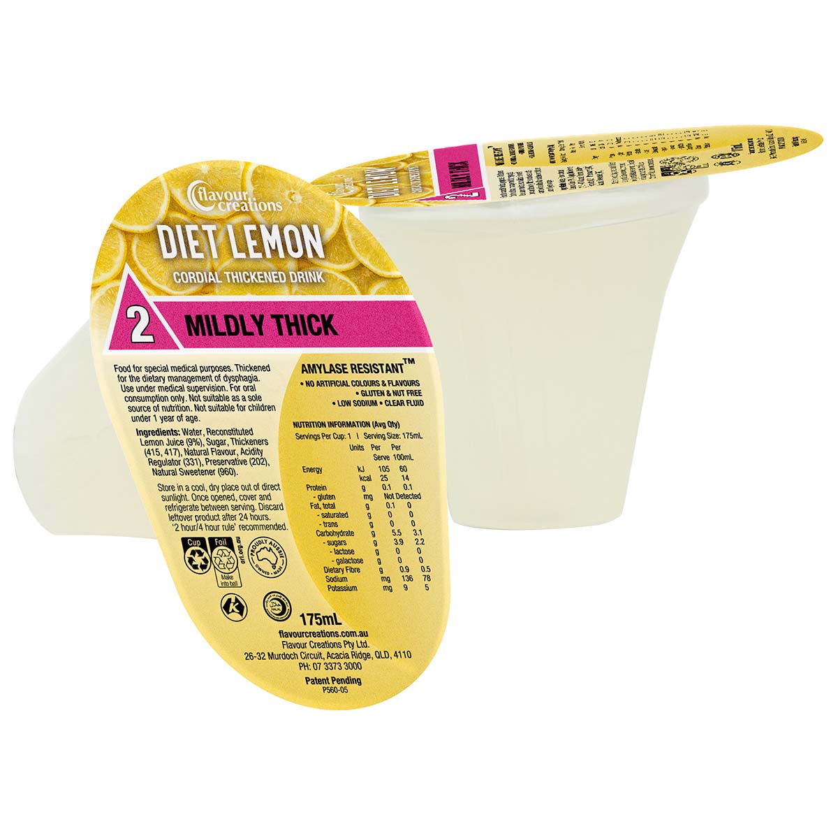 Flavour Creations Diet Lemon Cordial 2 Mildly Thick 175ml Dysphagia RT ...