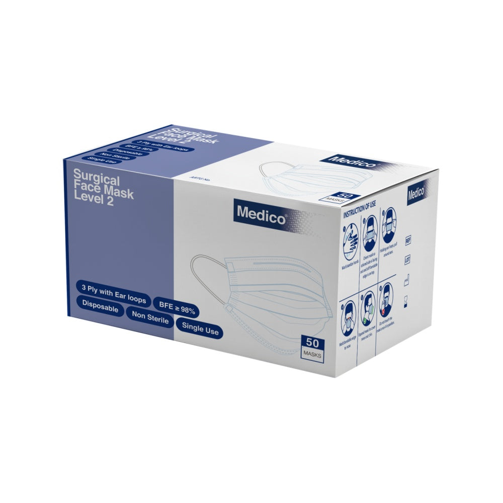 Medico Mask Blue Level 2 w/ Ear Loops - Box 50 – Happy Healthcare